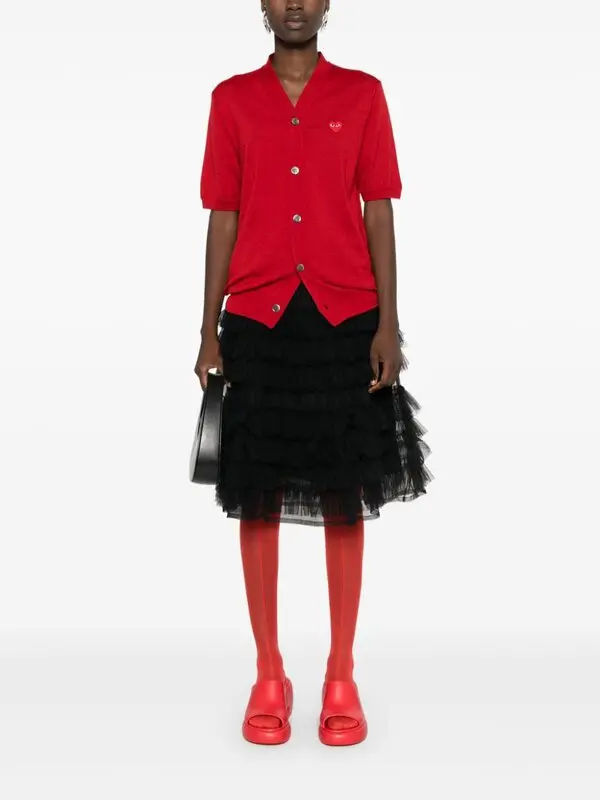 Play Comme Des Garcon V-neck Wool Cardigan - Red