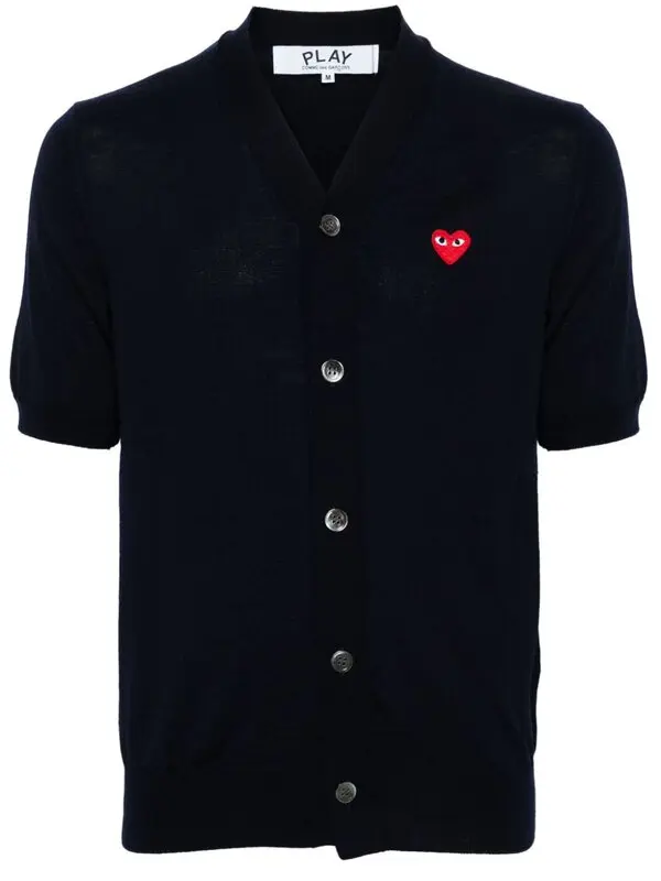 Play Comme Des Garcon Short Sleeve Heart Patch Cardigan - Blue