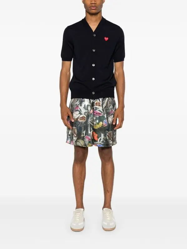 Play Comme Des Garcon Short Sleeve Heart Patch Cardigan - Blue