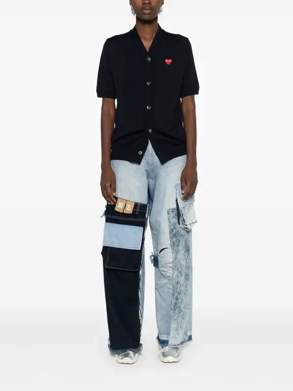 Play Comme Des Garcon Short Sleeve Heart Patch Cardigan - Blue