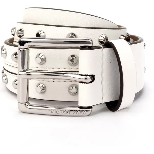Michael Kors Astor Studded Leather Belt - Optic White 