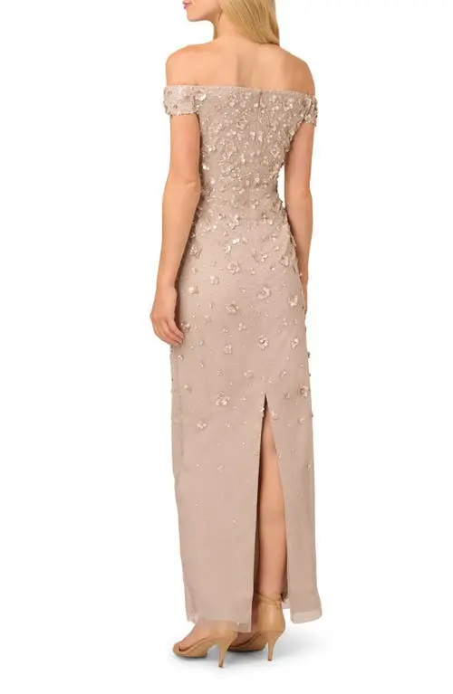 adrianna papell mock neck beaded column dress Adrianna Papell Women's Beaded Column Off-The-Shoulder Dress - Ivory/Nude