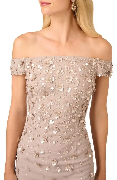 Adrianna Papell Off-the-shoulder Beaded Gown