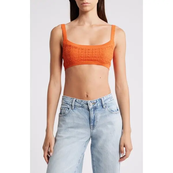 MISTRESS ROCKS Dainty Square Neck Pointelle Bralette - Tangerine