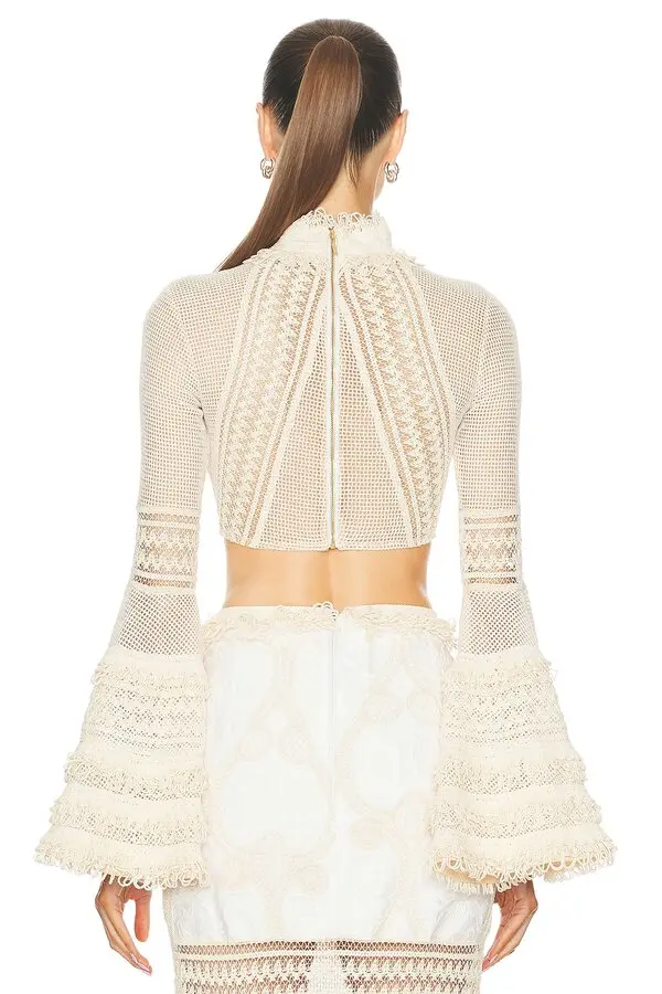 PatBO Woven Bell Sleeve Cropped Top