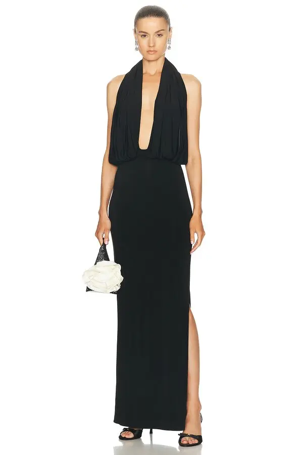Magda Butrym Plunge Halter Dress In Black - 67% Off | Editorialist