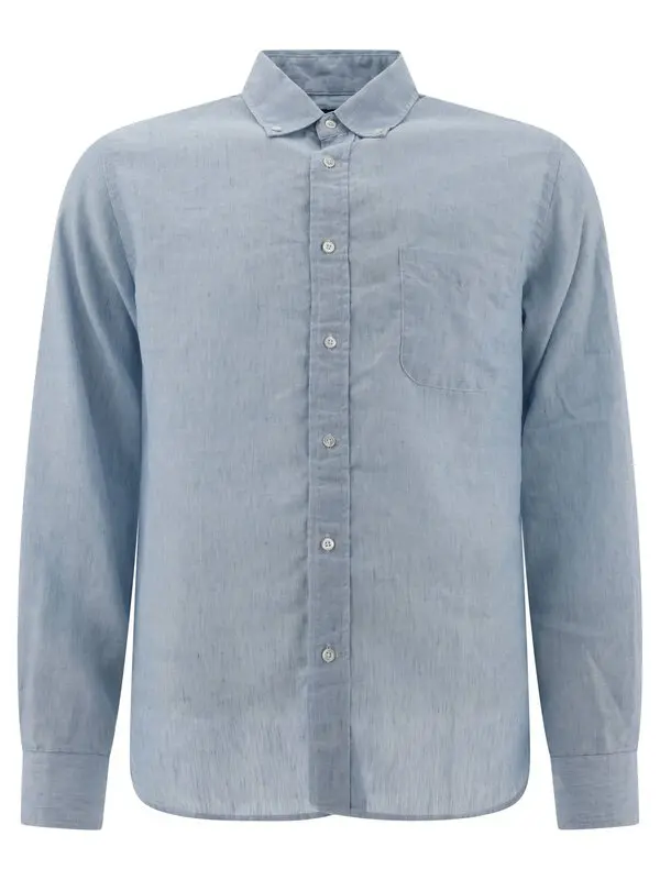 BEAMS Linen Shirt With Chest Pocket - Light Blue