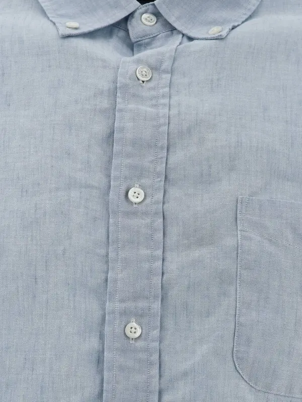 BEAMS Linen Shirt With Chest Pocket - Light Blue