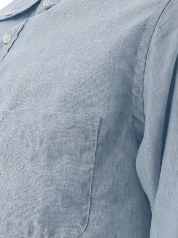 BEAMS Linen Shirt With Chest Pocket - Light Blue