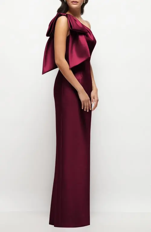 Alfred Sung Bow Detail One-shoulder Gown - Cabernet