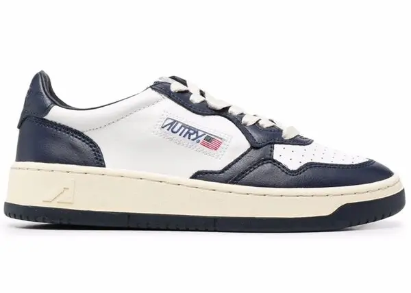 AUTRY Medalist Leather Low Sneakers - White/navy Blue