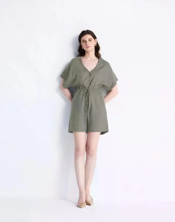 Madewell Reistor® V-neck Hemp Romper - Dark Green