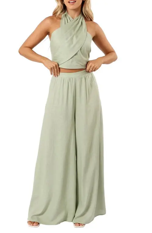 PETAL & PUP Mary Halter Crop Top & Wide Leg Pants