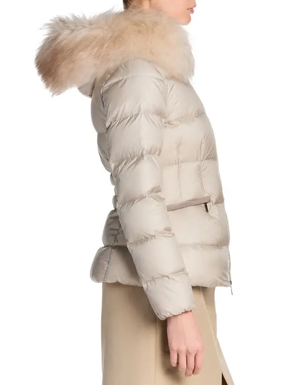 Moncler Boed Belted Down Jacket With Shearling Hood Trim - Miscellaneous