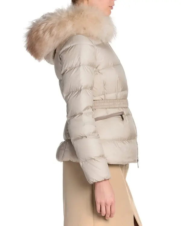 Moncler Boed Belted Down Jacket With Shearling Hood Trim - Miscellaneous