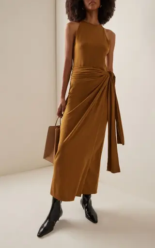 Another Tomorrow Cotton-blend Maxi Wrap Dress