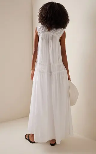 Another Tomorrow Gathered Cotton Maxi Dress