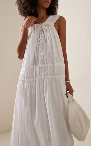 Another Tomorrow Gathered Cotton Maxi Dress