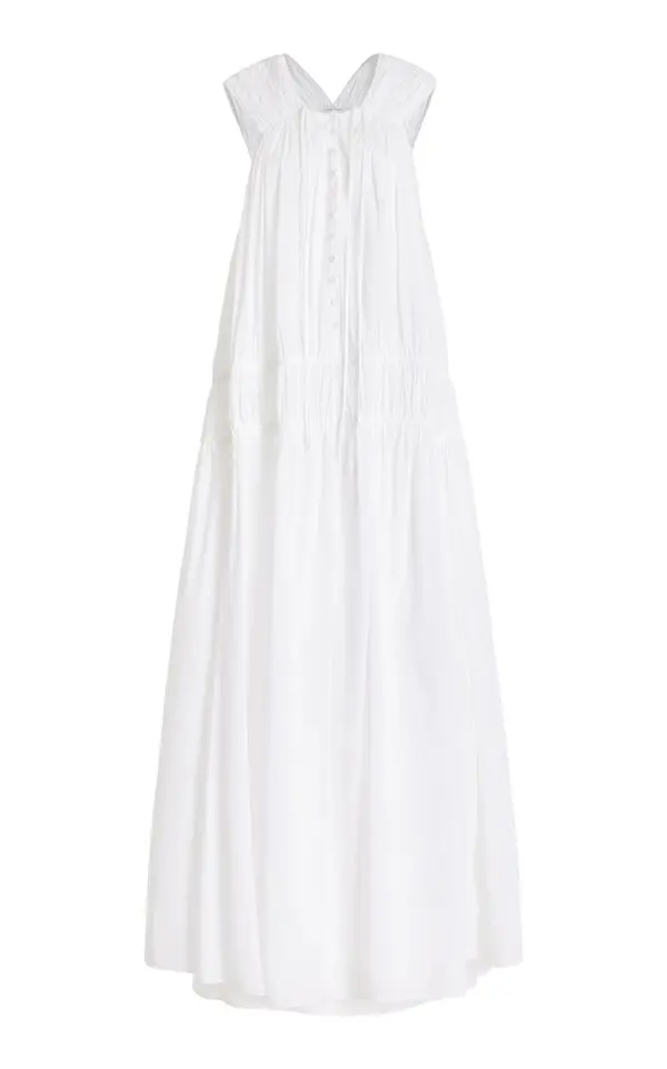 Another Tomorrow Gathered Cotton Maxi Dress