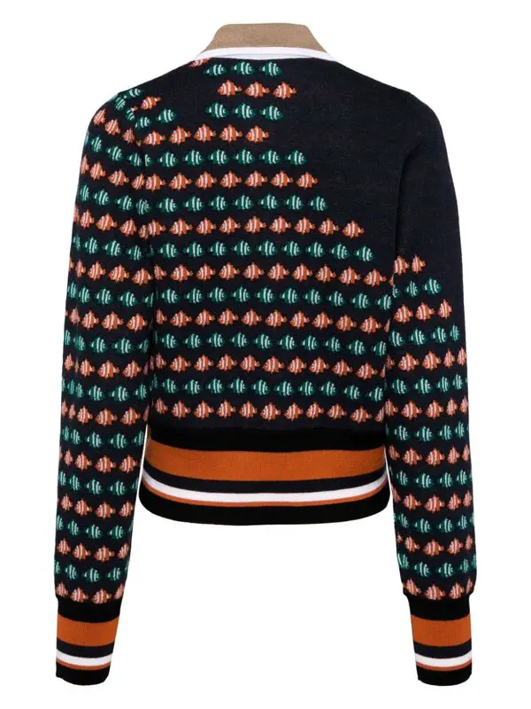 Kolor Fish-motif Intarsia-knit Cardigan
