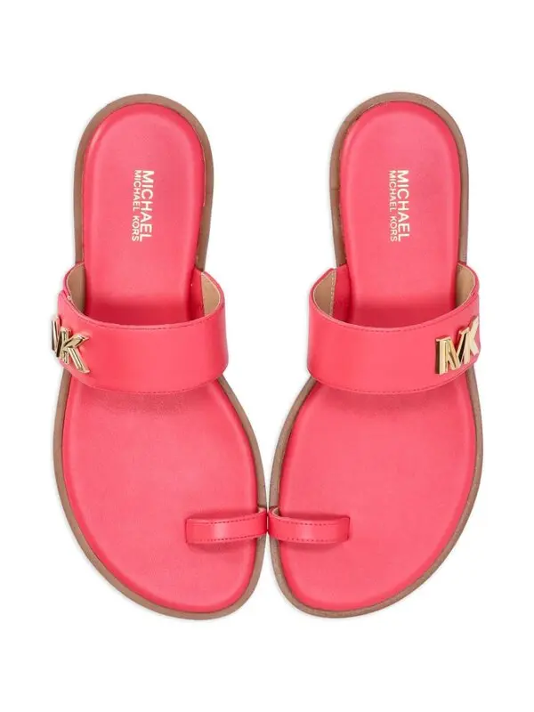 Michael Kors Logo-Plaque Flat Sandals In Pink 40% Off Editorialist