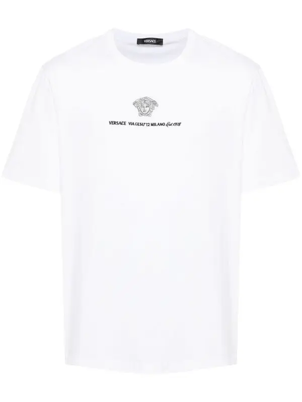 Versace Embroidered Cotton-jersey T-shirt - White