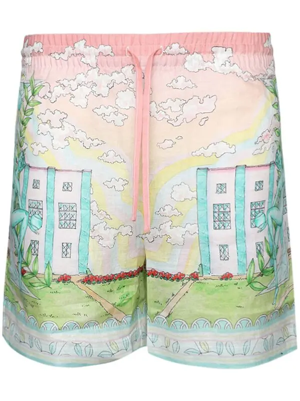 Casablanca Vase Linen Shorts - Pink