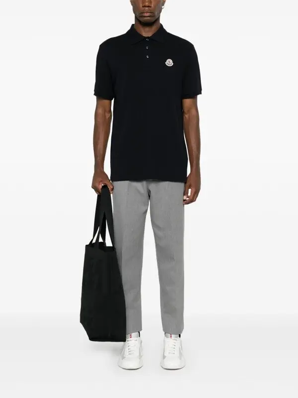 Moncler Logo-appliqué Piqué Polo Shirt - Blue