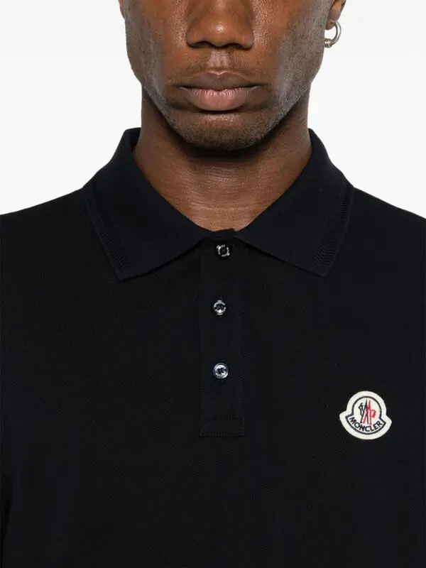 Moncler Logo-appliqué Piqué Polo Shirt - Blue