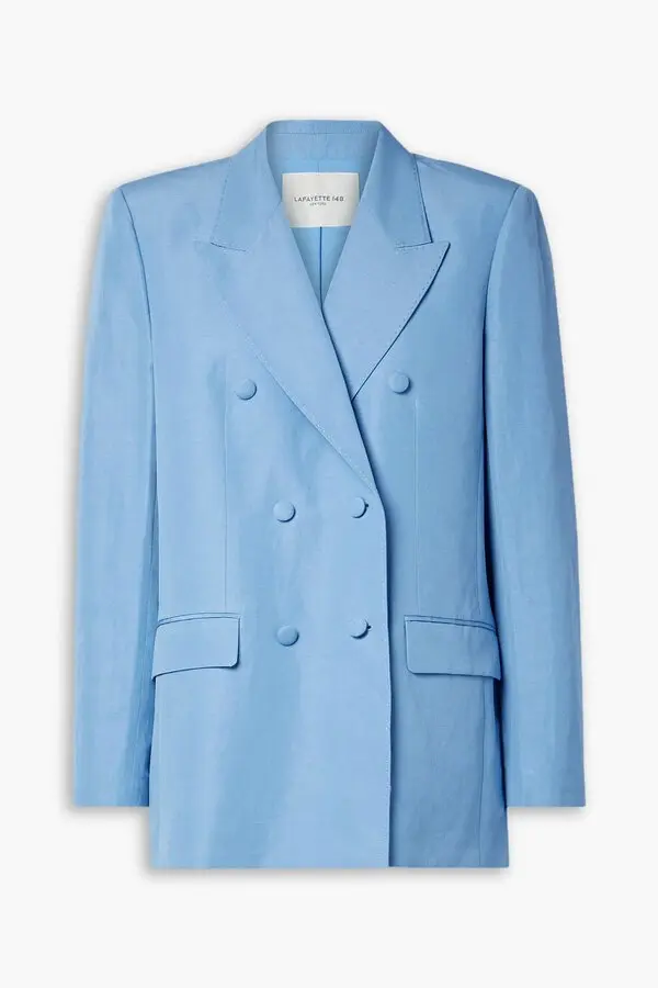Lafayette 148 New York Trinity Double-breasted Silk And Linen-blend Blazer - Light Blue