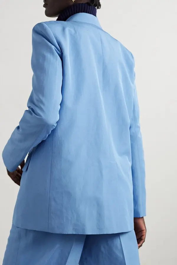 Lafayette 148 New York Trinity Double-breasted Silk And Linen-blend Blazer - Light Blue