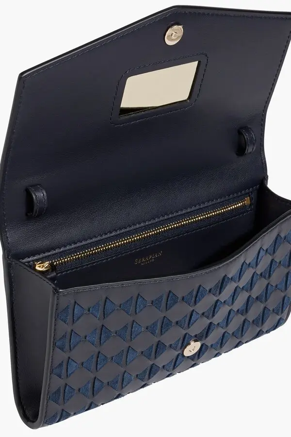 SERAPIAN Mosaico Leather Envelope Clutch - Midnight Blue