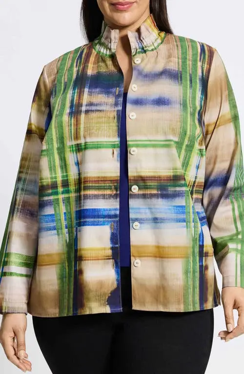 Foxcroft Carolina Painterly Striped Cotton Button-up Shirt