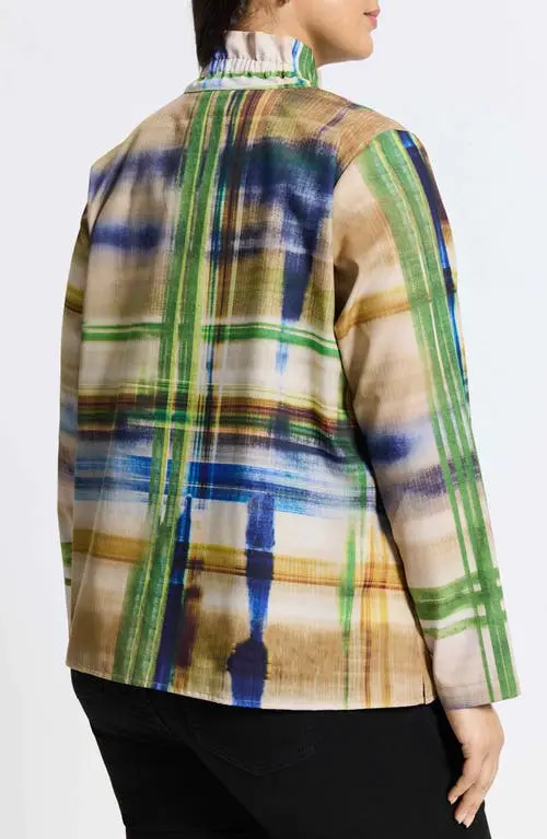 Foxcroft Carolina Painterly Striped Cotton Button-up Shirt
