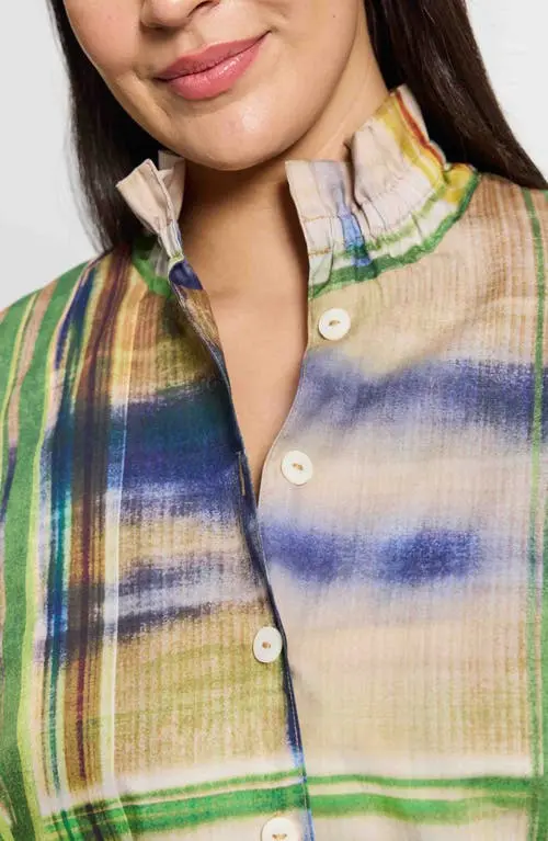 Foxcroft Carolina Painterly Striped Cotton Button-up Shirt