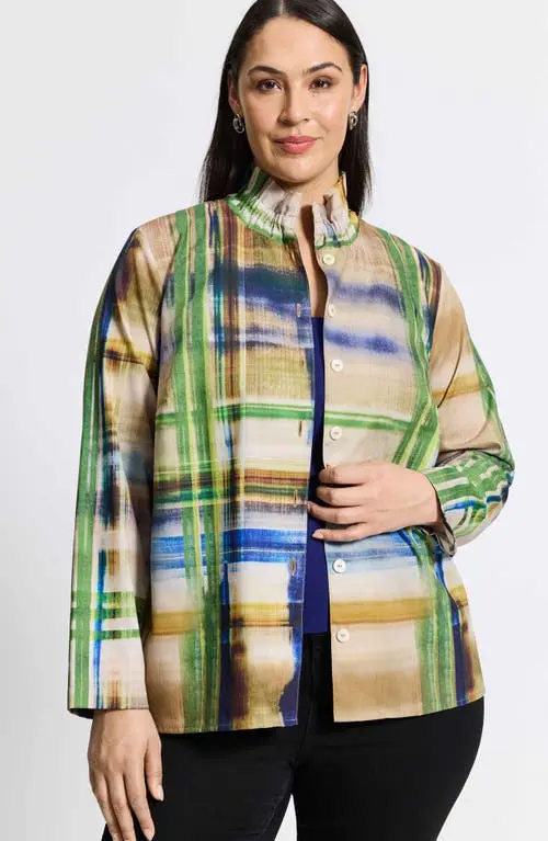 Foxcroft Carolina Painterly Striped Cotton Button-up Shirt
