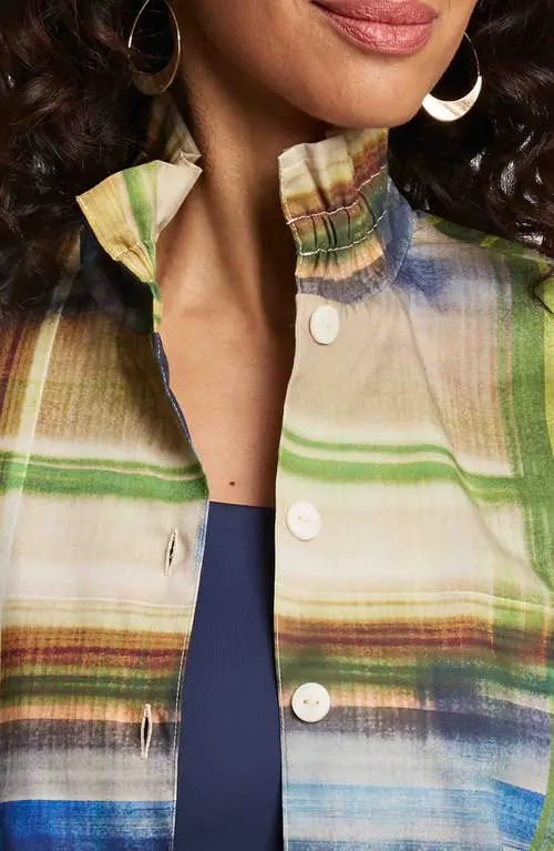 Foxcroft Carolina Painterly Striped Button-up Shirt