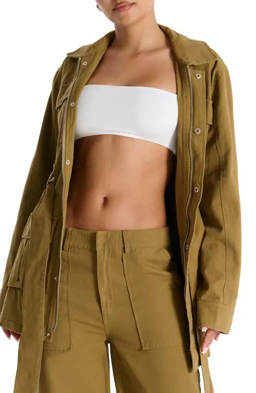 Naked Wardrobe Cotton Canvas Belted Cargo Jacket - Olive