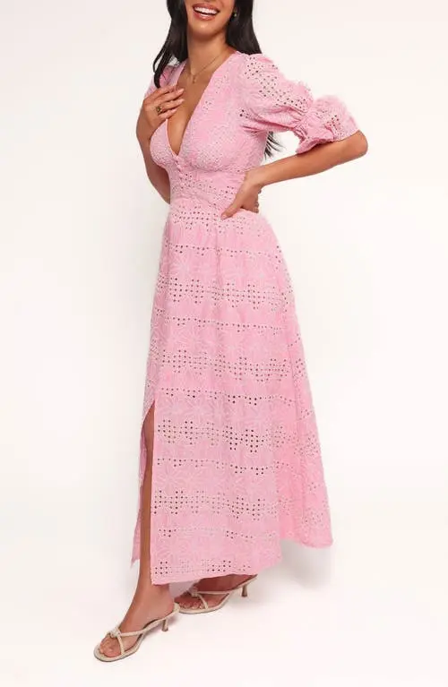 PETAL & PUP Tani Eyelet Puff Sleeve Maxi Dress - Pink