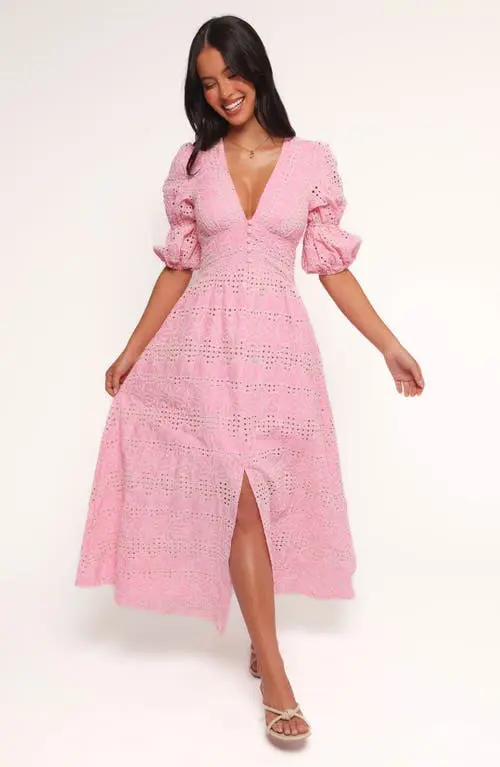 Petal Pup Tani Eyelet Puff Sleeve Maxi Dress Pink Editorialist