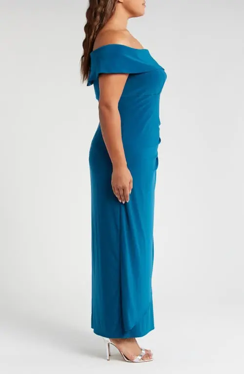 Alex Evenings Off The Shoulder Embellished Column Gown - Deep Teal |  Editorialist