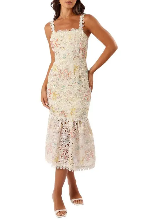 PETAL & PUP Isla Eyelet Ruffle Midi Dress