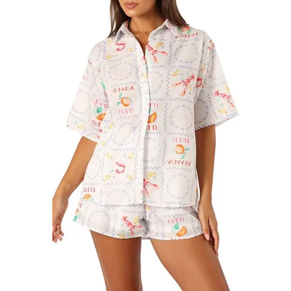 PETAL & PUP Portofino Tutti Print Camp Shirt & Shorts Set - White Tutti Print