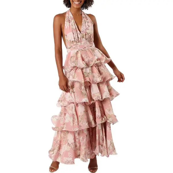 brown maxi dress halter Marea Bronze Halter Maxi Dress - L Size - Women's Dresses
