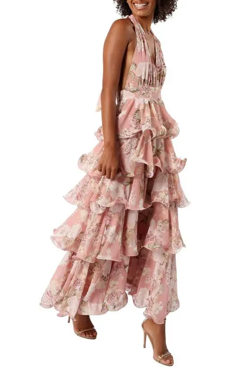 Petal Pup Bouquet Tiered Halter Dress Pink Editorialist