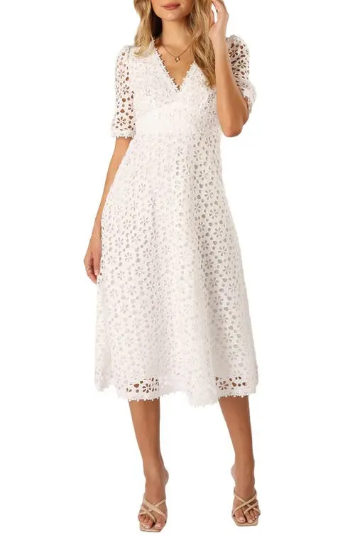PETAL & PUP Camellia Floral Eyelet Cotton Midi Dress - White