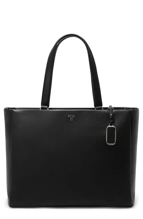 Tumi Large Leather Tote - Black/ Gunmetal