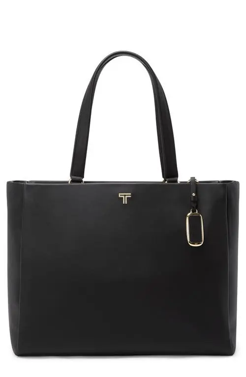 Tumi Large Leather Tote - Black/ Light Gold