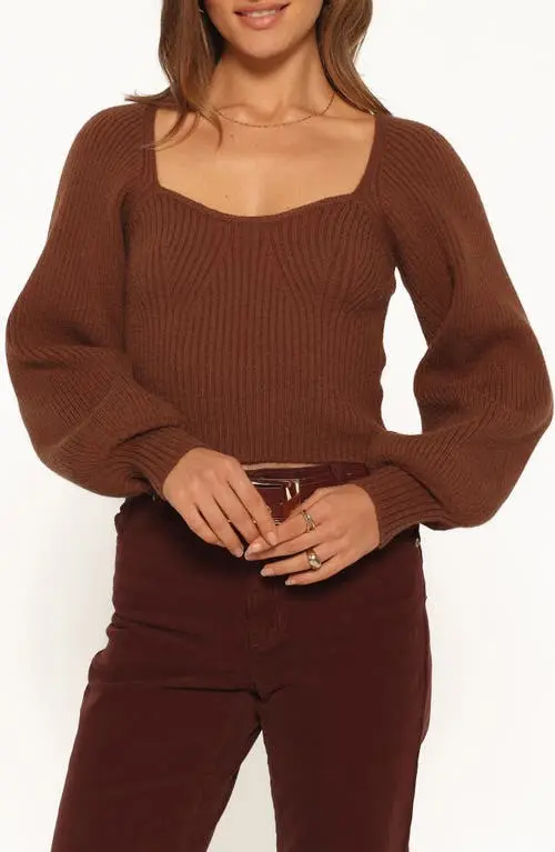 PETAL & PUP Gia Sweetheart Neck Ribbed Sweater - Chocolate