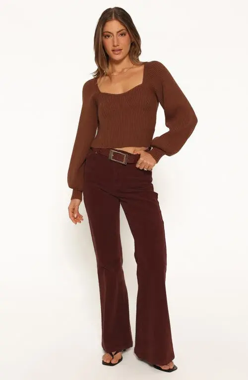 PETAL & PUP Gia Sweetheart Neck Ribbed Sweater - Chocolate